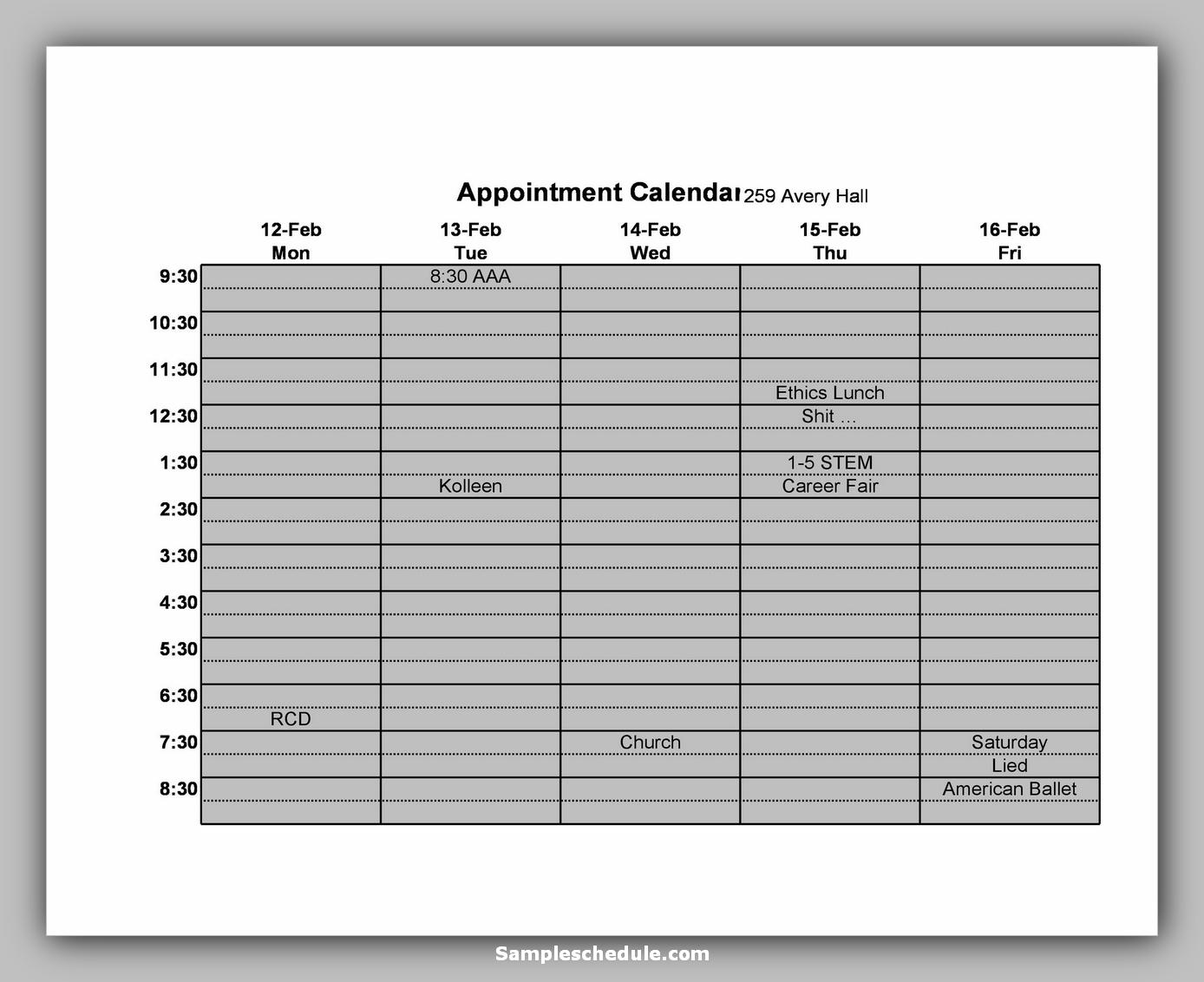 10 Best Appointment Schedule Template – sample schedule