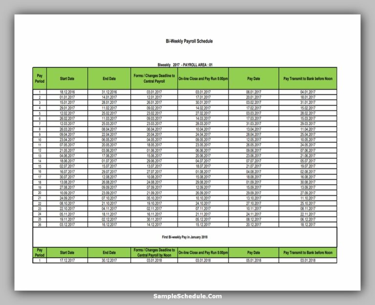 10+ Amazing Payroll Schedule Template - sample schedule