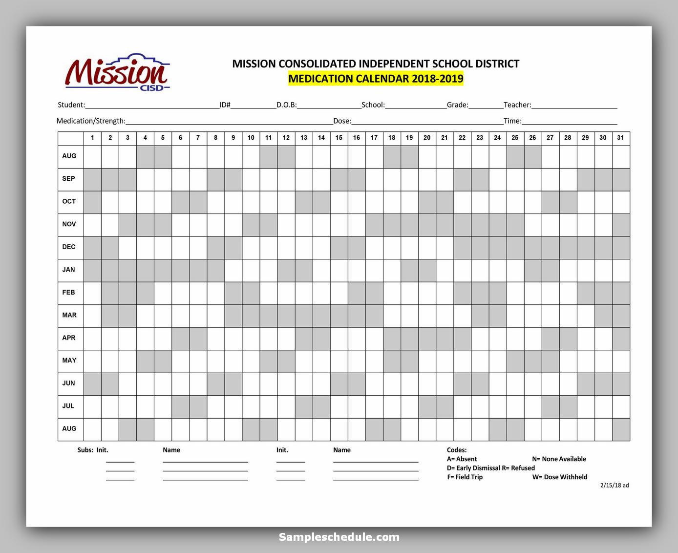 26+ Free Medication Schedule Template - sample schedule