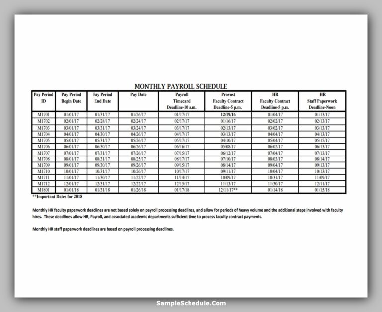 10+ Amazing Payroll Schedule Template - sample schedule