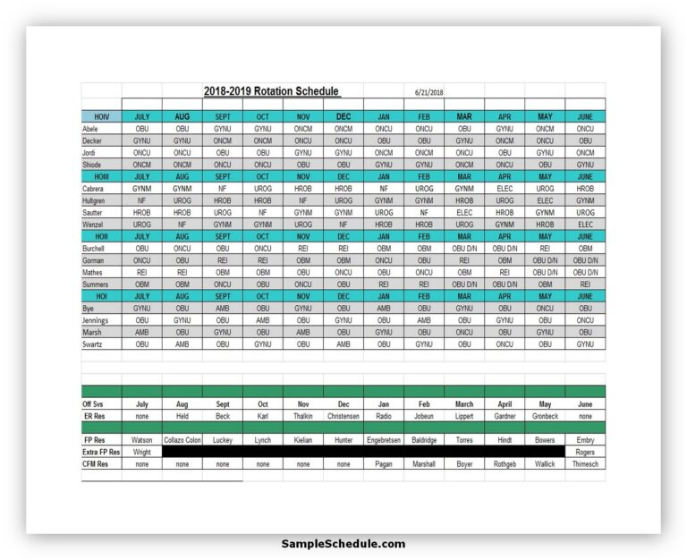 51 Free Rotation Schedule Template – sample schedule