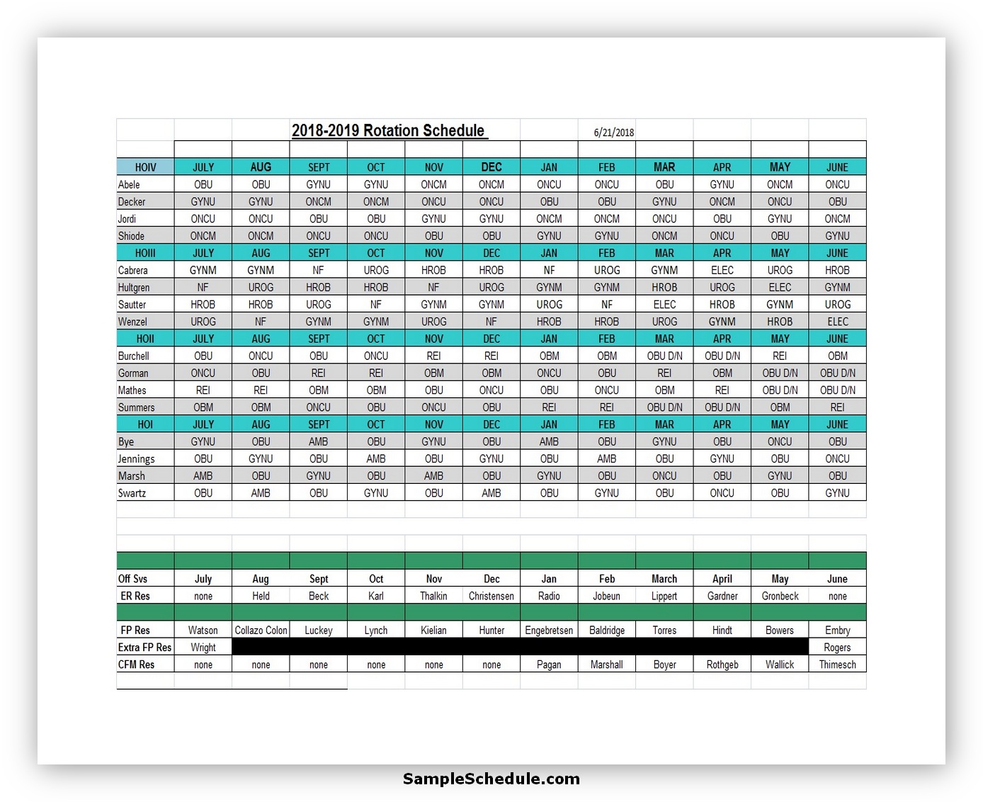 51 Free Rotation Schedule Template - sample schedule