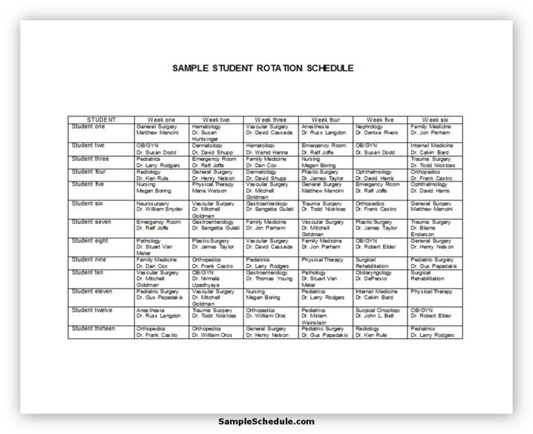 51 Free Rotation Schedule Template - sample schedule
