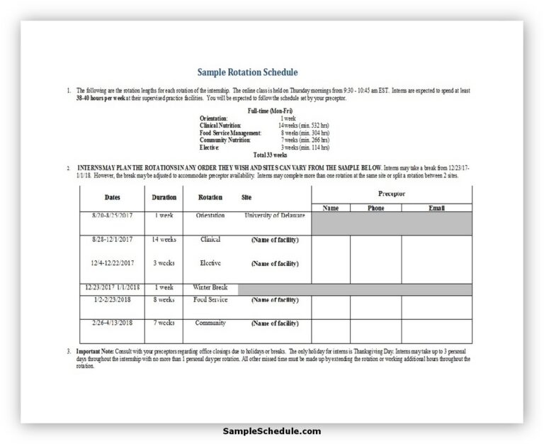 51 Free Rotation Schedule Template – sample schedule