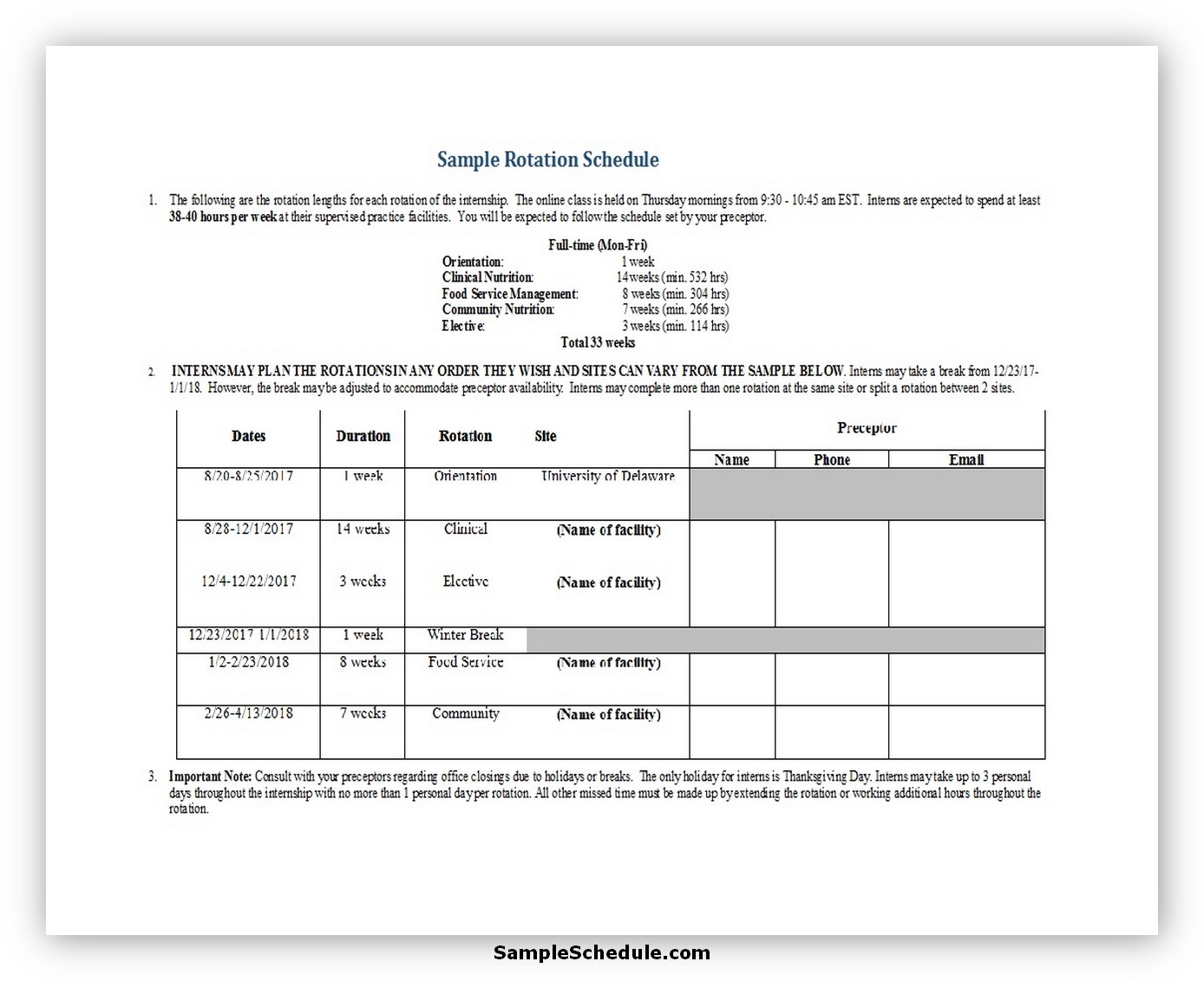 51 Free Rotation Schedule Template - sample schedule