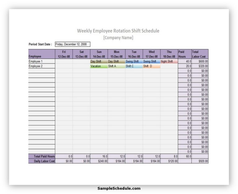 51 Free Rotation Schedule Template – sample schedule