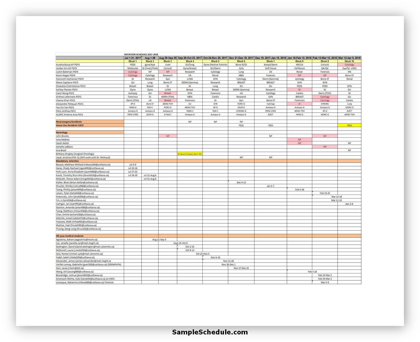 51 Free Rotation Schedule Template - sample schedule