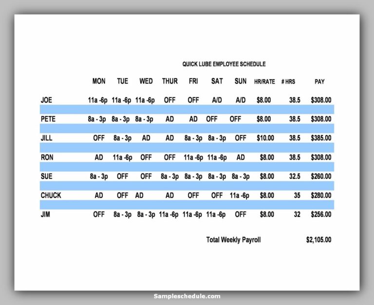 20 Sample Employee Schedule