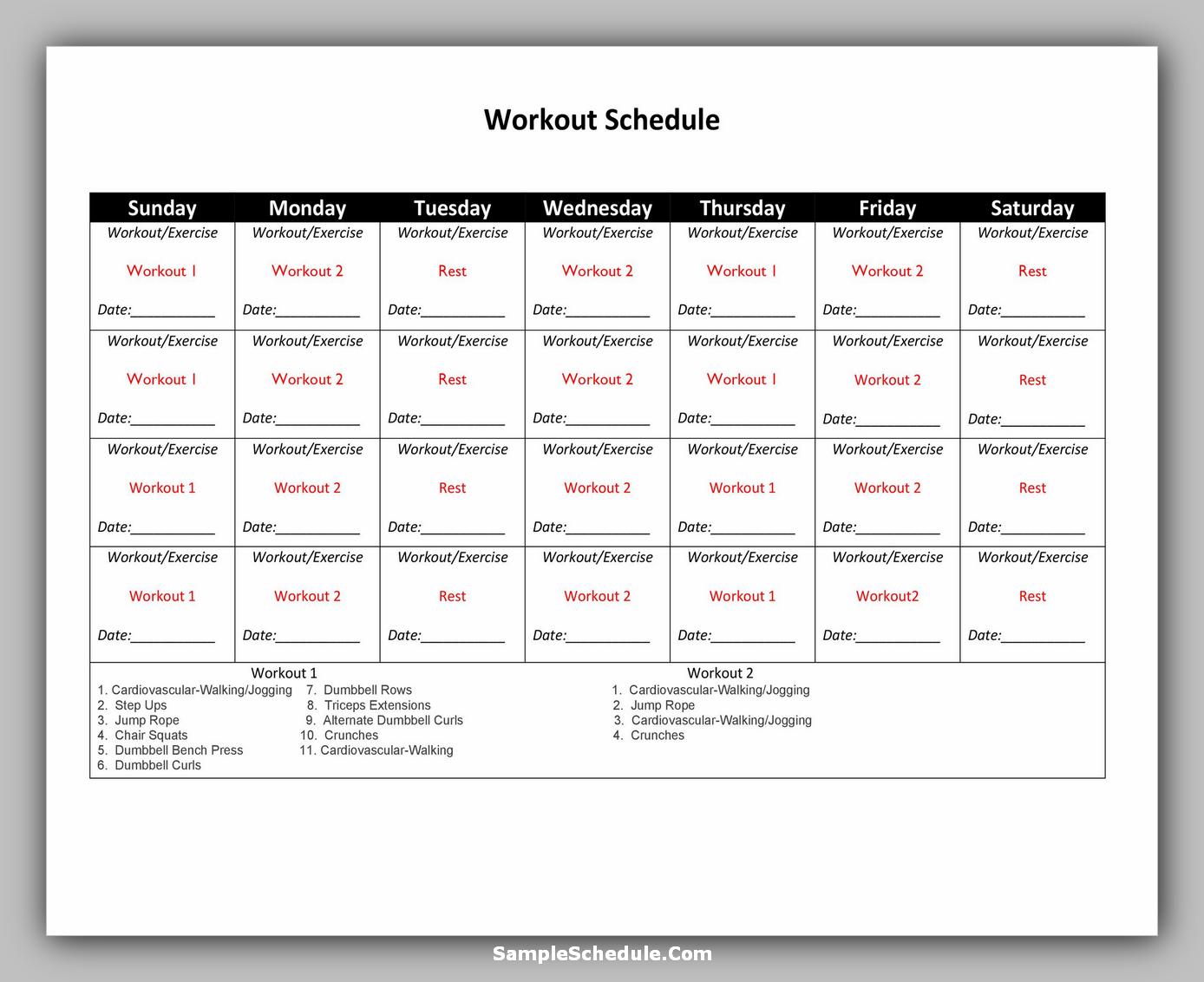 44 Workout Schedule Template Tips To Find It Sample Schedule