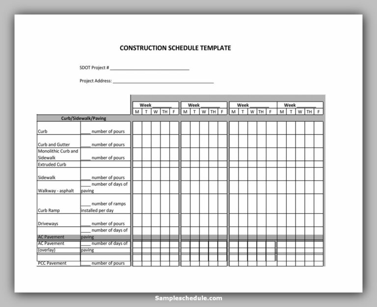 18 Construction Work Schedule Template