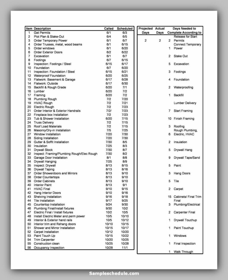 18 Construction Work Schedule Template