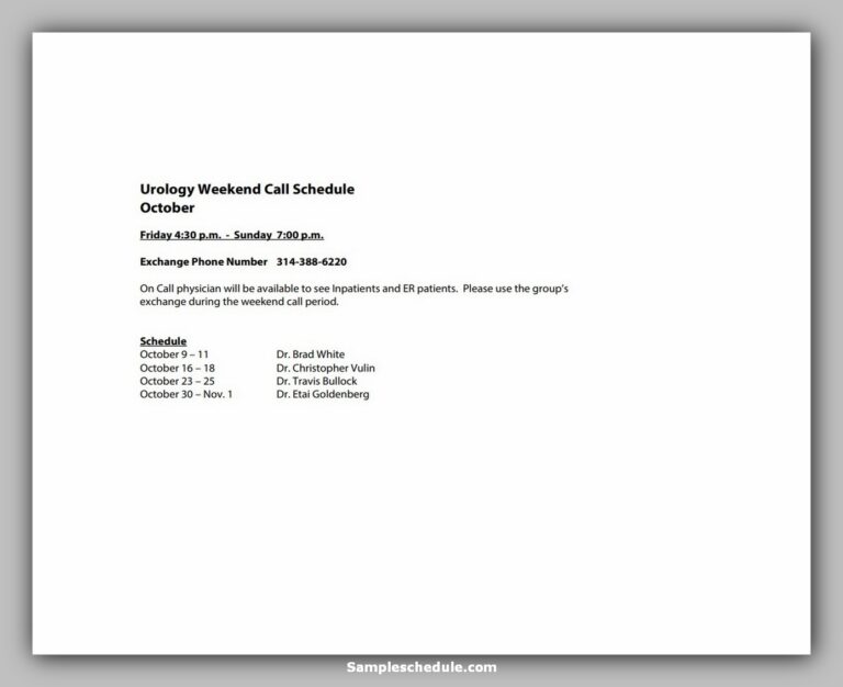on call schedule template – sample schedule