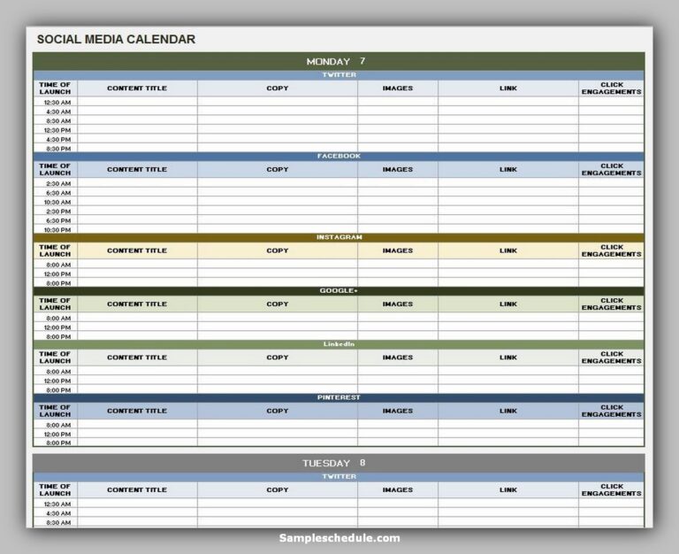 10+ Social Media Schedule Template