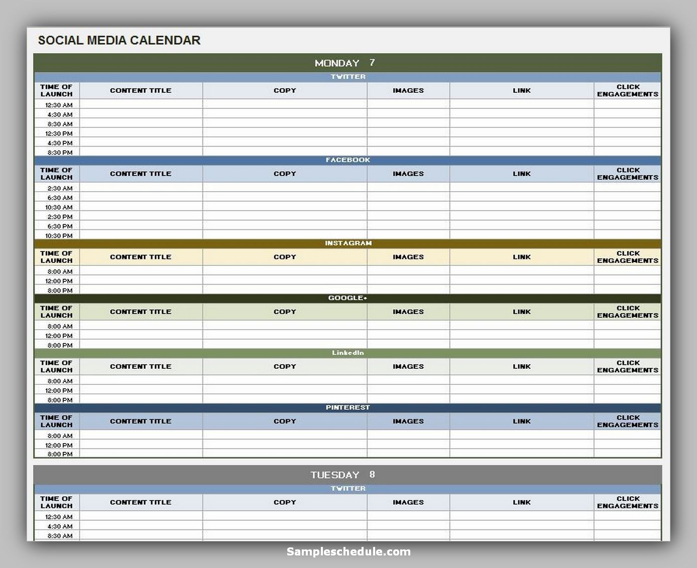 10+ Social Media Schedule Template