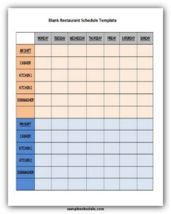 5 Amazing Restaurant Schedule Template - sample schedule
