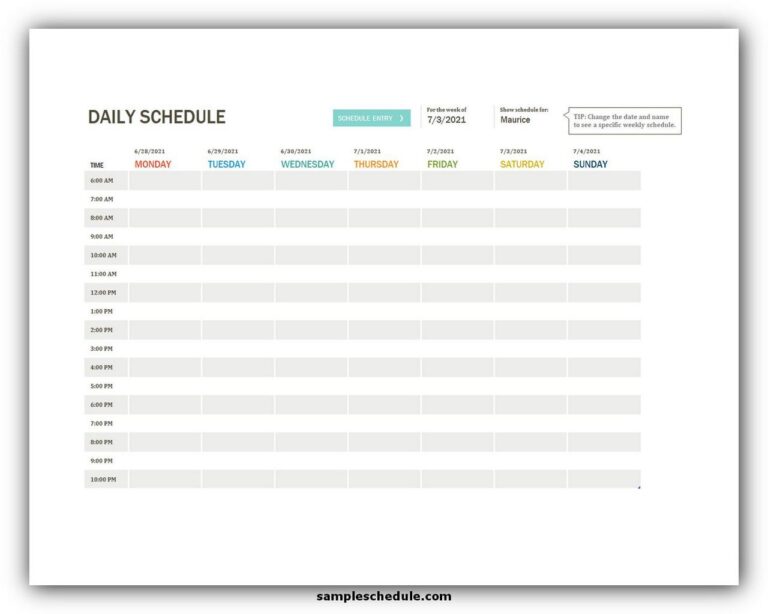 11+ Daily Schedule Template Excel Free - sample schedule