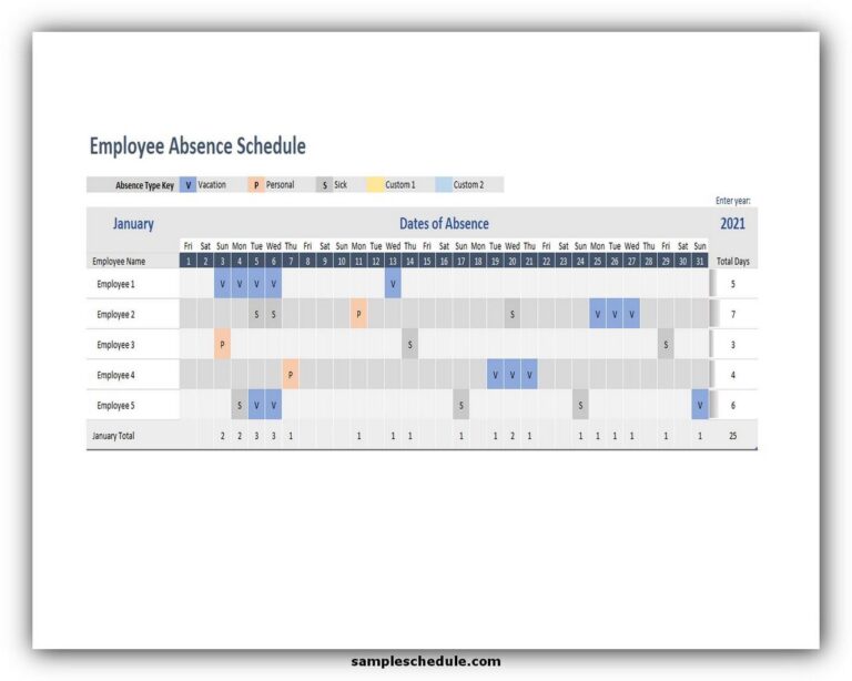 4 Streamlined Employee Absence Schedule - sample schedule