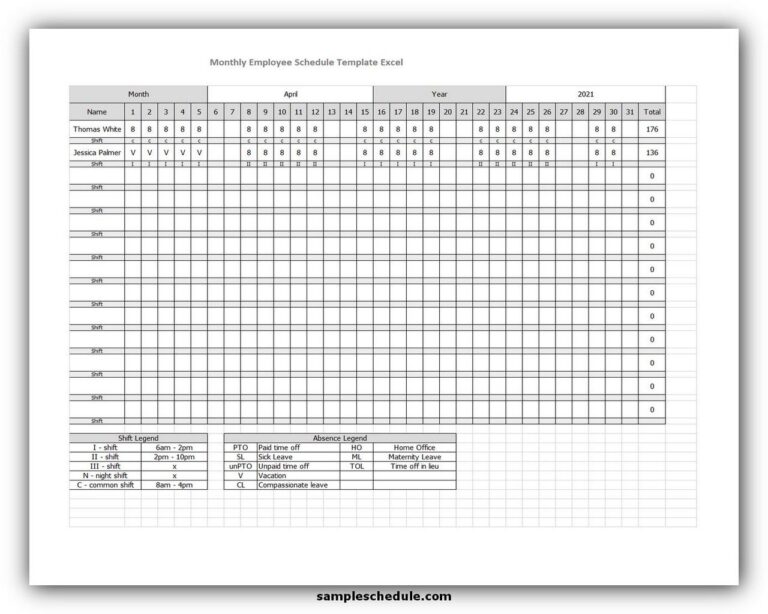 5 Perfect Monthly Employee Schedule Template Excel – sample schedule