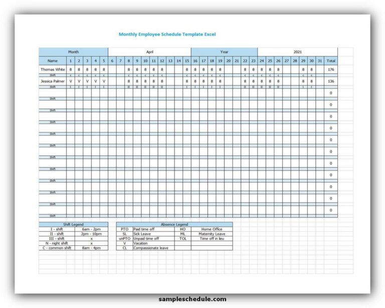5 Perfect Monthly Employee Schedule Template Excel - sample schedule