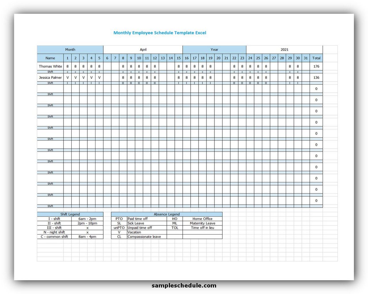 5 Perfect Monthly Employee Schedule Template Excel - sample schedule