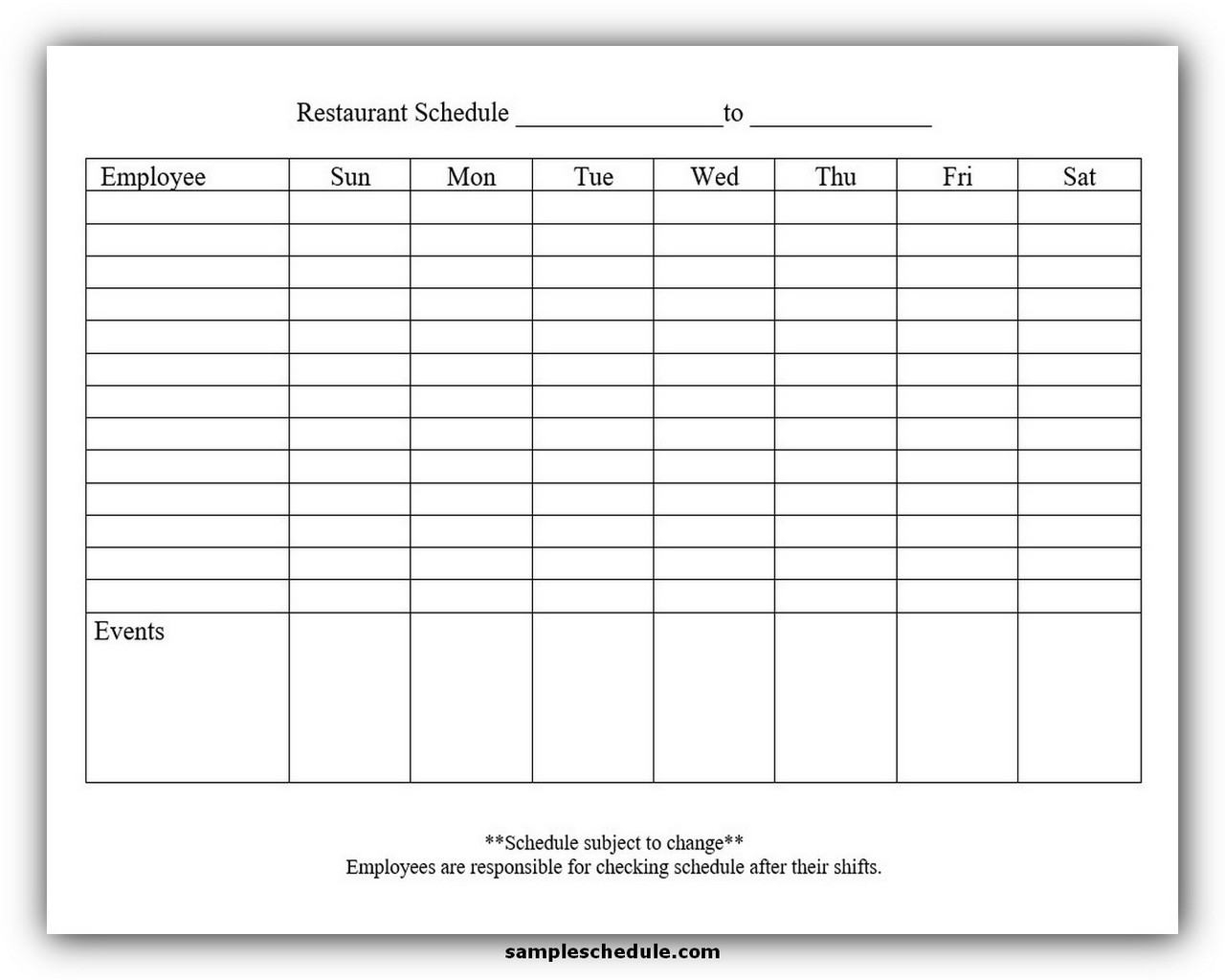 5 Amazing Restaurant Schedule Template – sample schedule