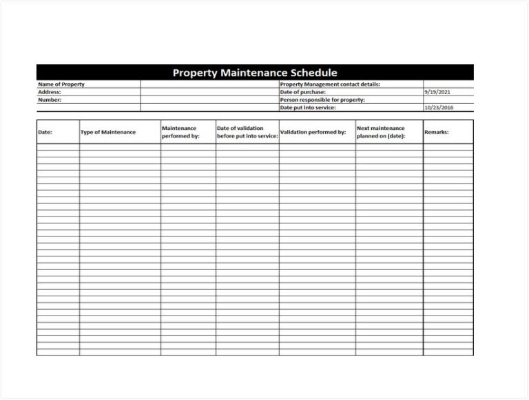 6+ Useful Facility Maintenance Schedule Excel Template - sample schedule