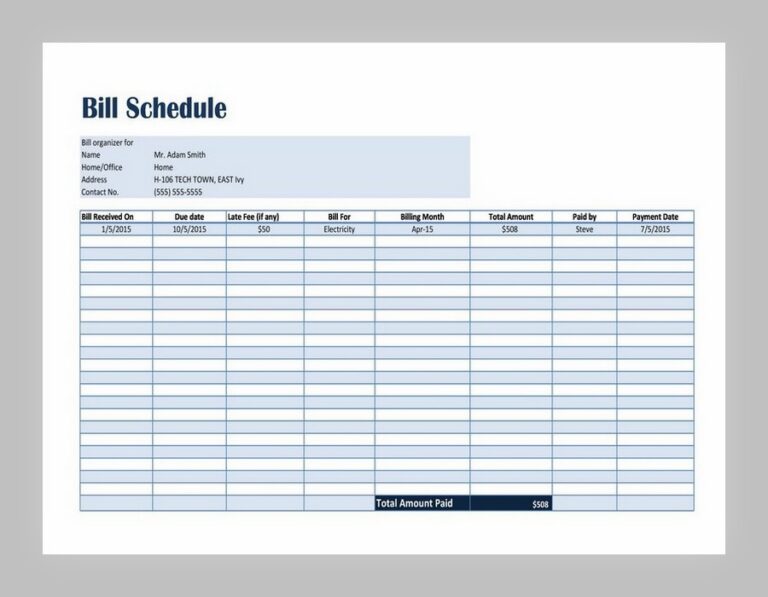 13+ Free Bill Payment Schedule Template Excel – sample schedule