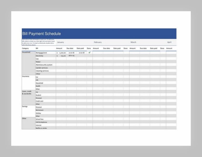 13+ Free Bill Payment Schedule Template Excel - sample schedule
