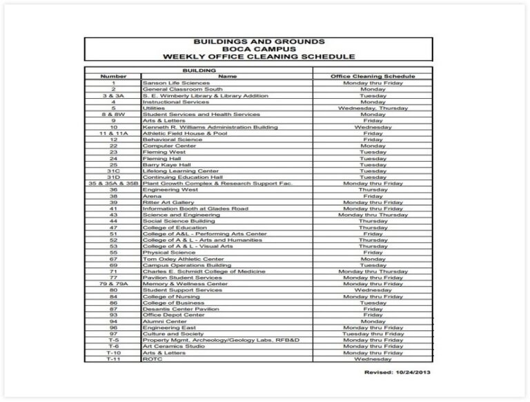 10+ Best Cleaning Schedule Template for Office – sample schedule