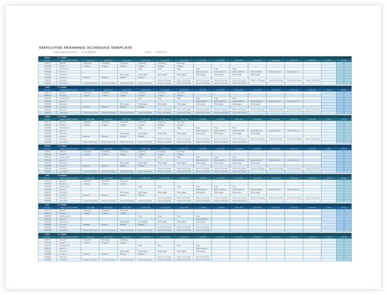 6+ Employee Training Schedule Template Excel Free - sample schedule