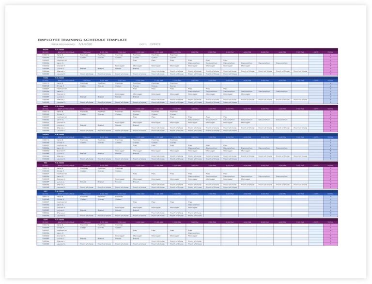 6+ Employee Training Schedule Template Excel Free - sample schedule