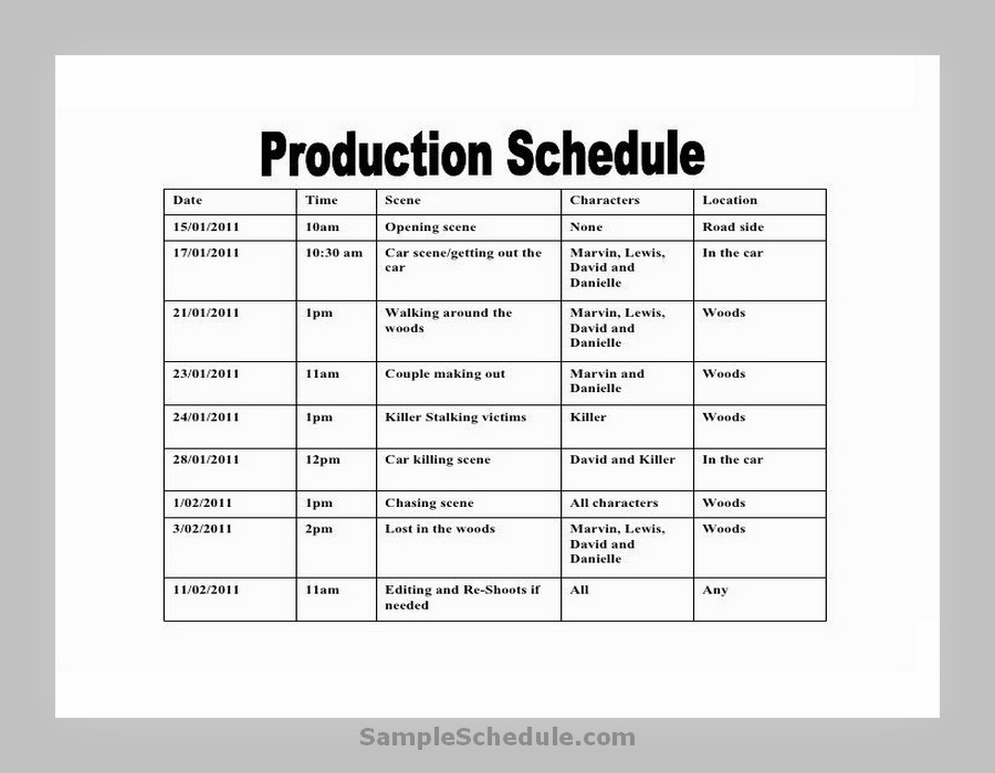 8 Free Film Production Schedule Example Template Sample Schedule