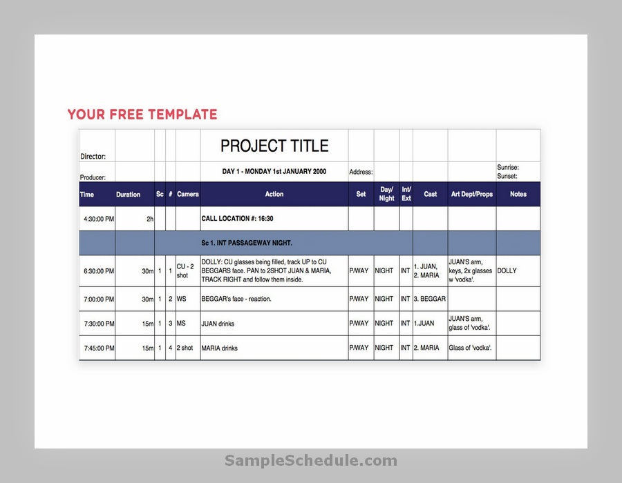 8 Free Film Production Schedule Example Template Sample Schedule