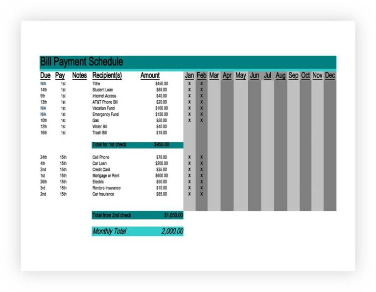 55+ Simple Payment Schedule Template (Word, Excel) - sample schedule
