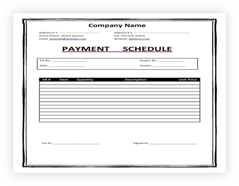 55+ Simple Payment Schedule Template (Word, Excel) – sample schedule