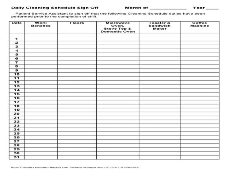 50+ Best Printable Cleaning Schedule Template for Achieving Daily ...