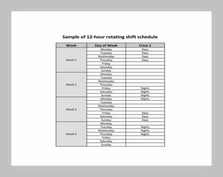 Shift Rotation Schedule Template 8+ Free - sample schedule