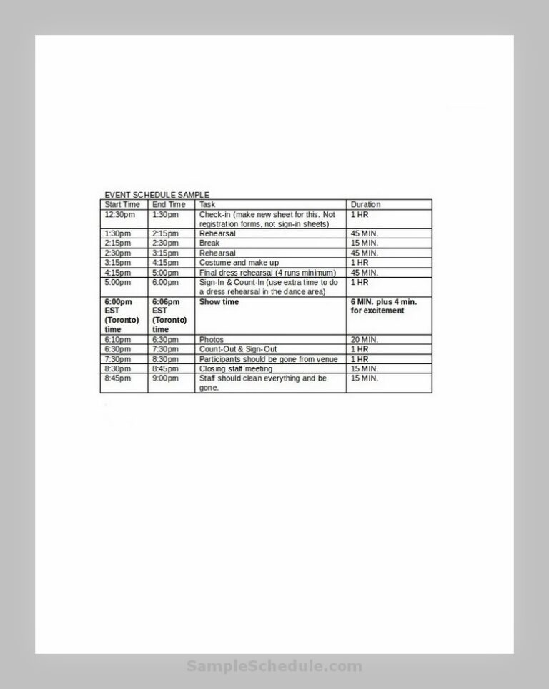10+ Best Template For Schedule Of Events – sample schedule