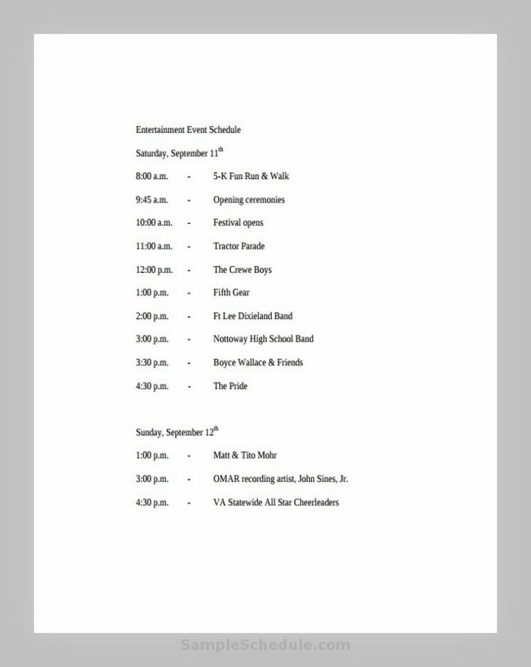 10+ Best Template For Schedule Of Events - sample schedule