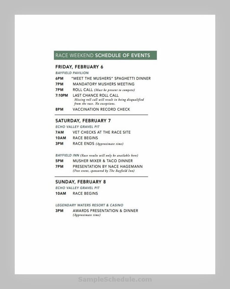 10+ Best Template For Schedule Of Events - sample schedule