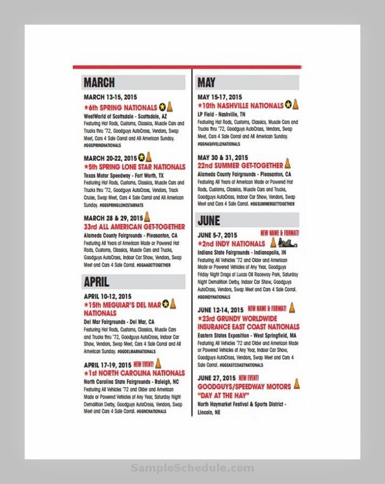 10+ Best Template For Schedule Of Events - sample schedule