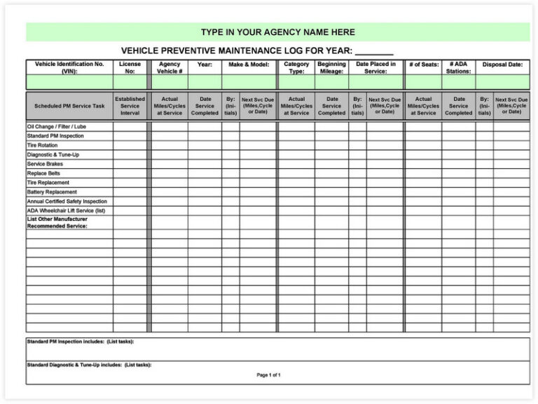 50 Best Vehicle Maintenance Schedule Template – sample schedule