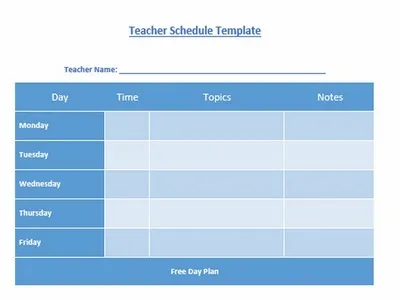 15 Free Teacher Schedule Template - sample schedule
